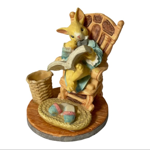 Accents | Vintage Rabbit Reading In A Rocking Chair Ceramic Statue Year ...
